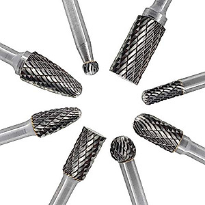 Carbide Burr Set 8pcs JESTUOUS 1/4 Inch Shank Diameter Double Cut Rotary Files Metal Grinding Polishing Carving Tool Drill Bits for Die Grinder Kits