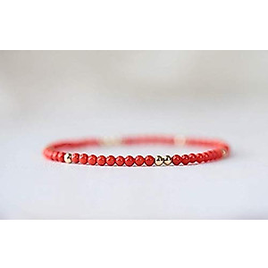 WORLD WIDE GEMS Jewelry Authentic Italian Coral | Mediterranean Sea Red Coral 3mm | Genuine red coral 3mm | Beaded red coral bracelet | Natural Coral