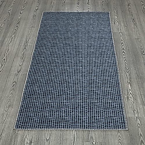 Ottomanson Machine Washable Wrinkle Free Solid Design Cotton 3x6 Traditional Flatweave Area Rug for Dining Room, Living Room, Bedroom, 2'7'' x 6', Navy