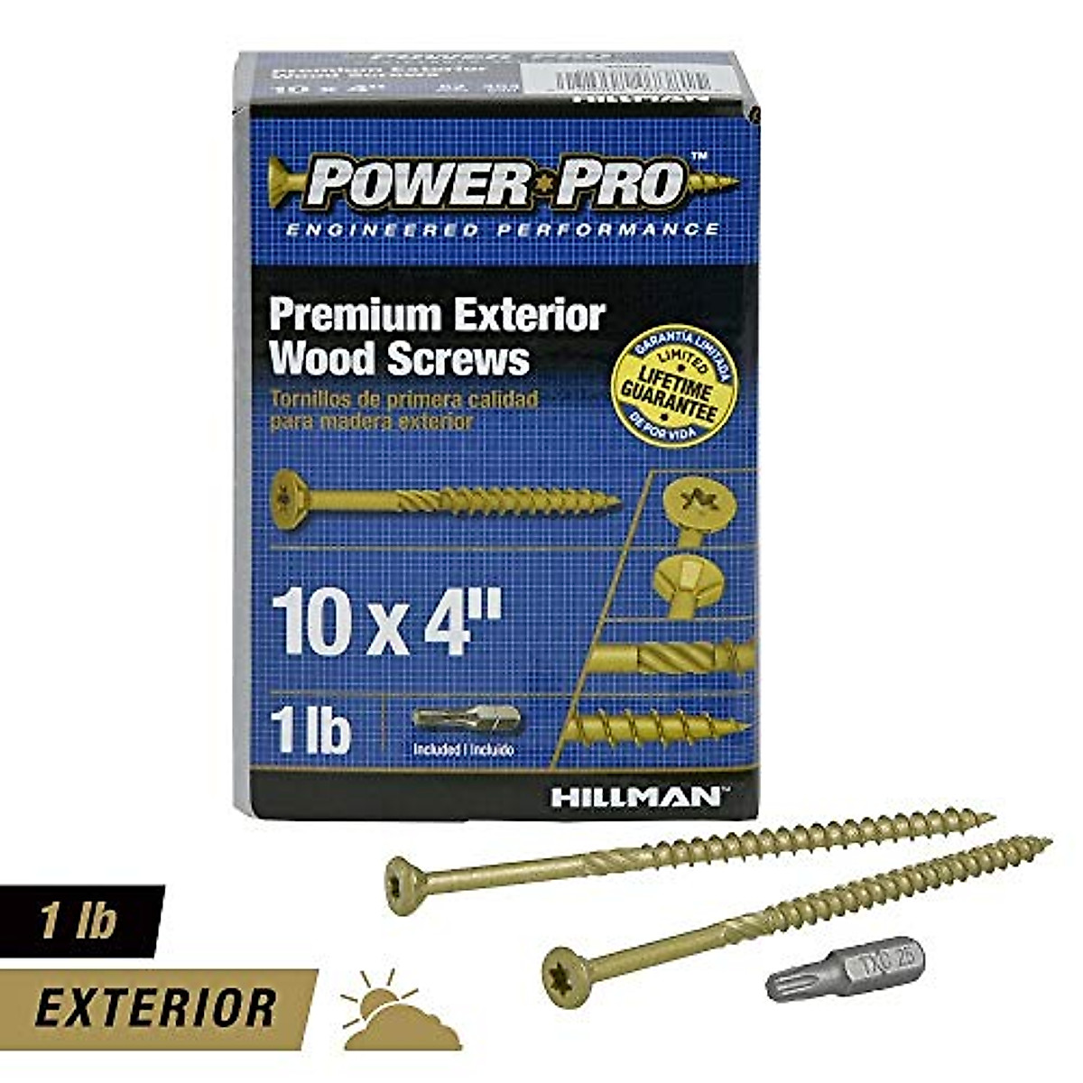 Power Pro 48604 Wood Screws, #10 x 4", Premium Outdoor Deck Screws, Rust Resistant, Epoxy Coated Bronze, 1lb Box, 52 pcs