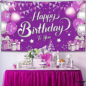 KatchOn, Purple Happy Birthday Banner - XtraLarge, 72x44 Inch | Purple Happy Birthday Banner Decor | Birthday Banner Purple for Happy Birthday Decorations | Happy Birthday Purple Banner Decorations