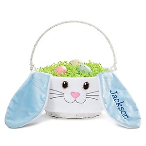 Personalized Floppy Ear Easter Egg Basket with Handle and Custom Name | Boy Bunny Easter Basket Liners | White Basket | Woven Easter Baskets for Kids | Customized Easter Basket | Gift for Easter