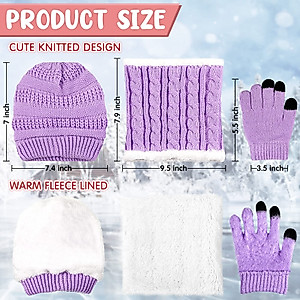 JaGely 9 Pieces Kids Winter Hat Scarf Glove Set Girls Toddler Children Winter Hats Beanie with Fleece Lined Neck Warmer Gaiter Touchscreen Gloves Mittens, Pink, White, Purple