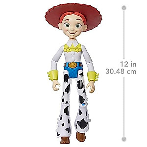 Mattel Disney and Pixar Toy Story Large Action Figure, Posable Jessie Collectible in Signature Cowgirl Look with Removable Hat, 12-inch Scale