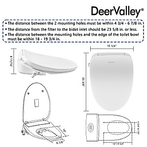 Bidet Seats, DeerValley DV-1S0018A Electronic Bidet Toilet Seat, Smart Toilet Seat with Sensor Seat Heating, Warm Air Dryer, Nightlight, Multiple Wash Methods, Self-Cleaning Nozzle, White