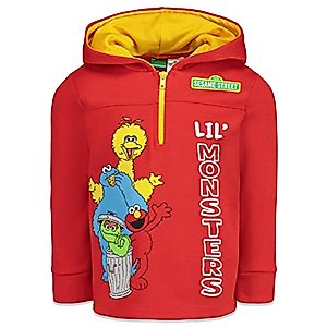 Sesame Street Baby Boys Half Zip Fleece Pullover Hoodie Red, 18-24 Months