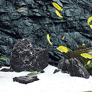 VIP.LINE 3D Effect Black Stone Aquarium Background Poster PVC Fish Tank Decorations Landscape (48" x 18"/ 122 x 46cm)