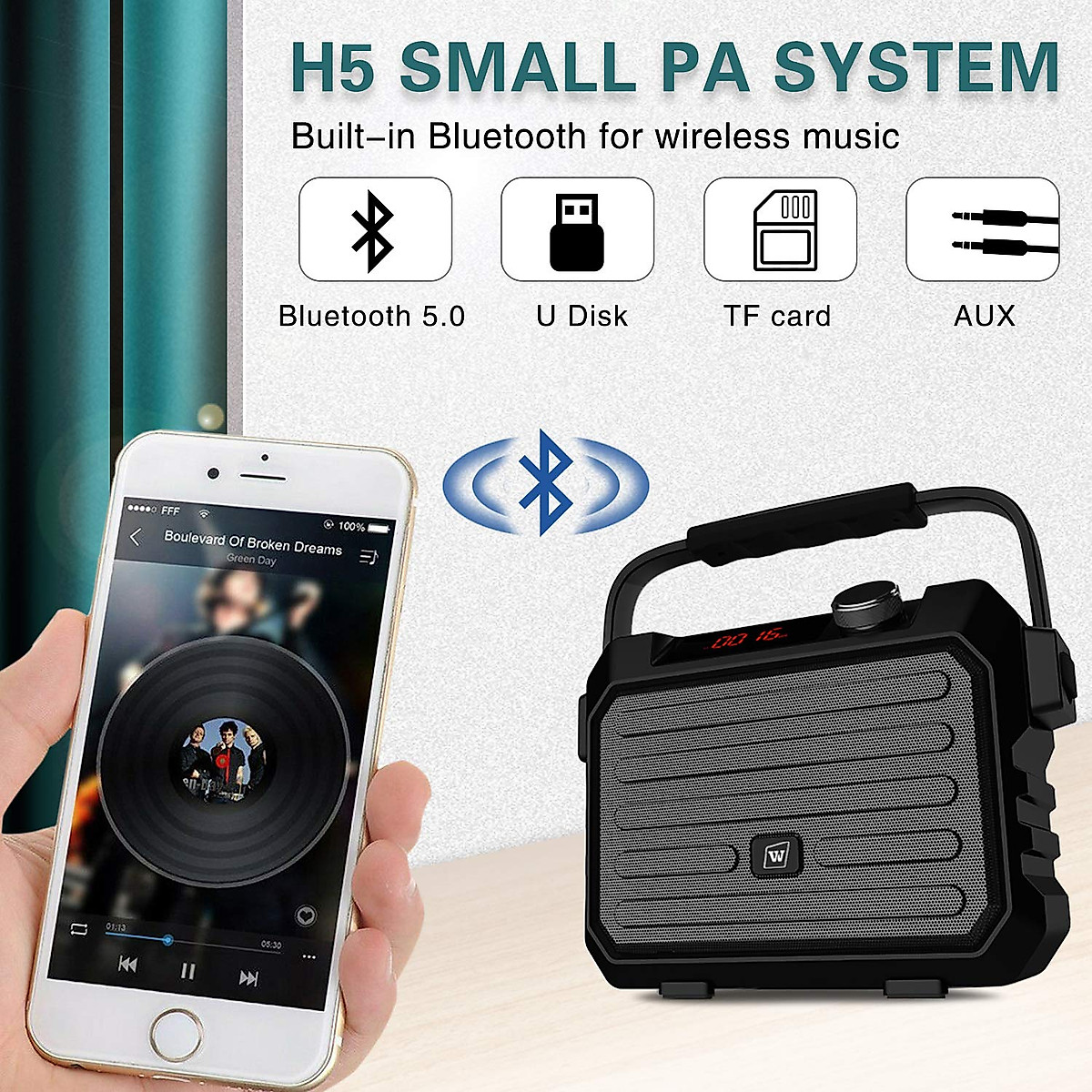 30W Voice Amplifier Wireless Microphone and Speaker Set Portable Handheld Mini Pa System for Teachers, Classroom, Rechargeable Bluetooth 5.0 Pa Speaker Supports Echo, FM, Recording, AUX, TF Card, USB