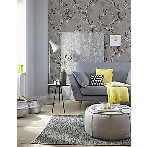 Dviolet Floral Peel and Stick Wallpaper Grey Floral Contact Paper Removable Wallpaper Decorative Self Adhesive Wallpaper Wall Paper 17.7" x 118.1"