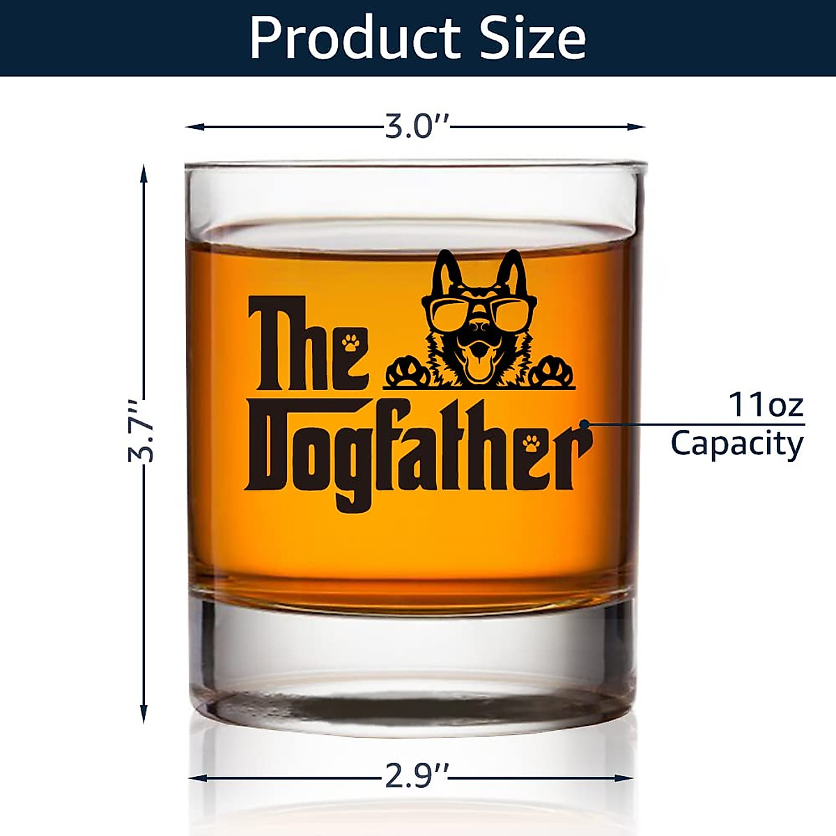 TOUNER German Shepherd Whiskey Glasses, The DogFather Whiskey Glass, Dog Lover Gifts For Him, Dog Dad Gifts For Men, Gifts from Dog Dad, Unique Gift For Dog Lovers