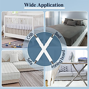 Bed Sheet Fasteners, Sopito 4pcs Adjustable Sheet Straps Heavy Duty Bed Sheet Grippers Suspenders for Mattresses Fitted Sheets Flat Sheets, White