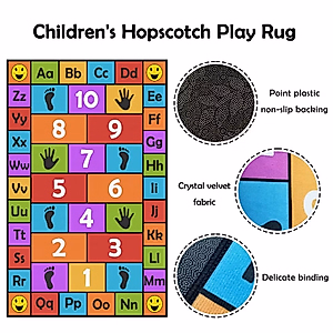 Kid Hopscotch Play Rug, ABC Alphabet Number Educational Carpet, Playroom Classroom Mat Non-Slip Washable (Red 31x47 in)