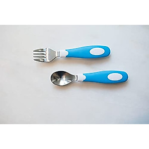 Dr. Brown's Designed to Nourish Soft-Grip Spoon and Fork Set,Blue & White
