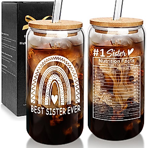 Mason Life Sisters Gifts From Sister, Sister Gifts, Birthday Gifts For Sister, Mothers Day Gifts For Sister, 20OZ Coffee Glass Cup, Gifts for Big Sister