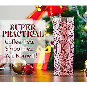 Onebttl Monogrammed Gifts for Women, Personalized Travel Mugs, Unique Coffee Tumbler with Initials for Her on Birthdays Christmas, Rose Gold, D