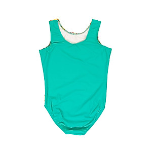 Destira Taco the Town Girl's Gymnastic Leotard With Solid Green Teal Back, Ultra-Soft Leo With Matching Scrunchie, Child Medium (8)