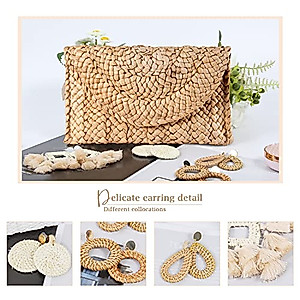 LUI SUI Women's Straw Clutch Purse Summer Purse Bags Woven Straw Shoulder Bags Beach Clutch Purse with Straw Earrings Set