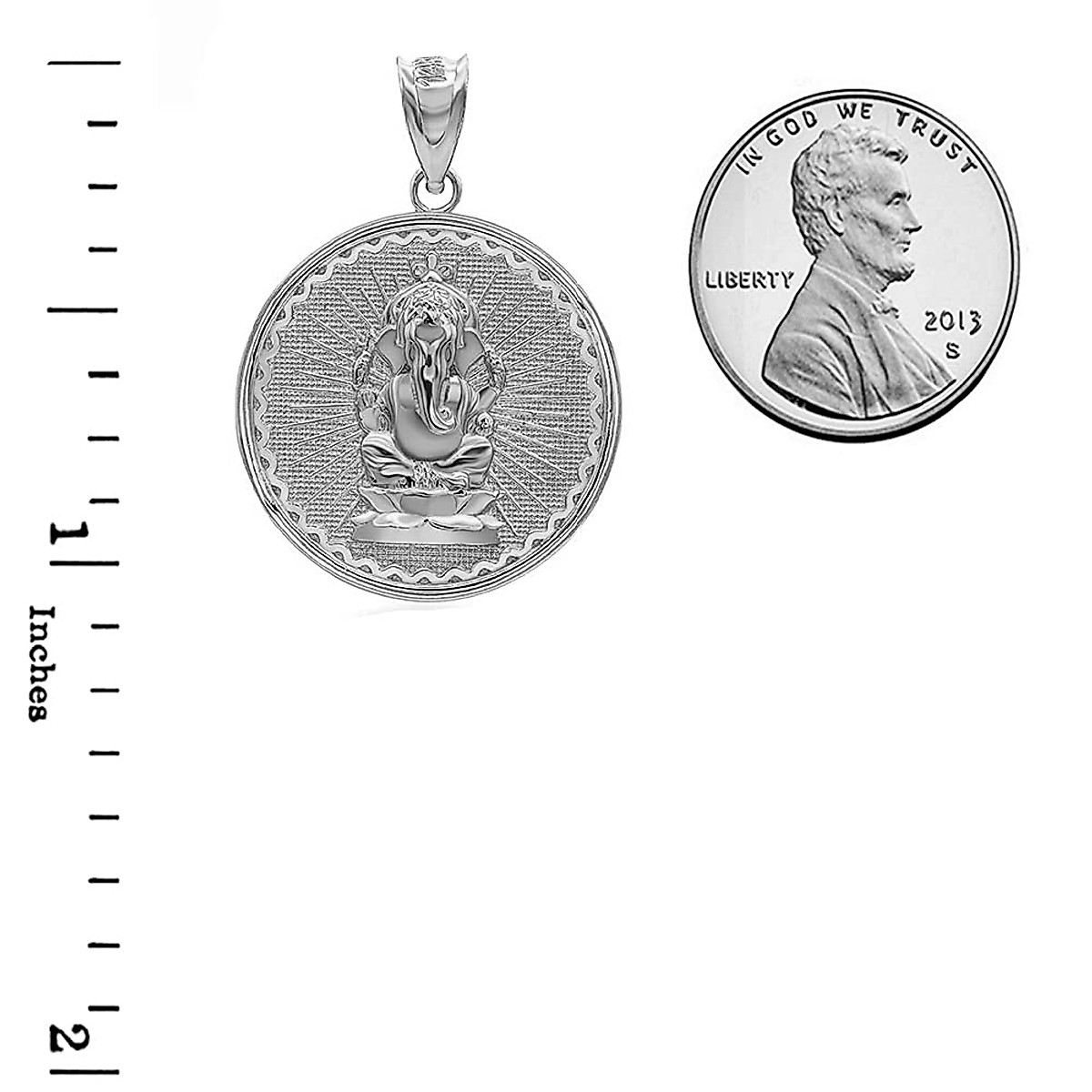 Solid .925 Sterling Silver Round Lord Ganesh Ganesha Hindu God Medallion Pendant