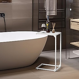 melos C Shaped End Table, Snack Side Table, C Tables for Couch, Couch Tables That Slide Under, for Living Room, Bedroom, White