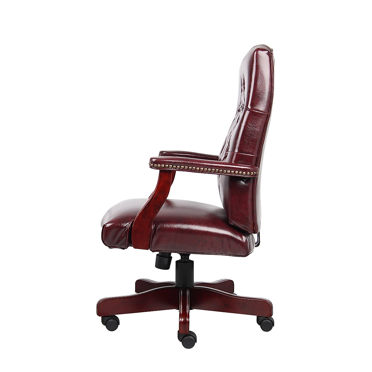Boss Office Products Classic Executive Caressoft Chair with Mahogany Finish in Burgundy