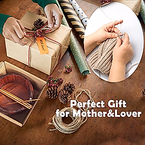 Wonderbooom Wooden Yarn Bowl with 12 pcs Bamboo Handle Crochet Hooks,Knitting Wool Storage with Holes,Handmade Crochet Bowl Holder Rosewood for Mother's Day