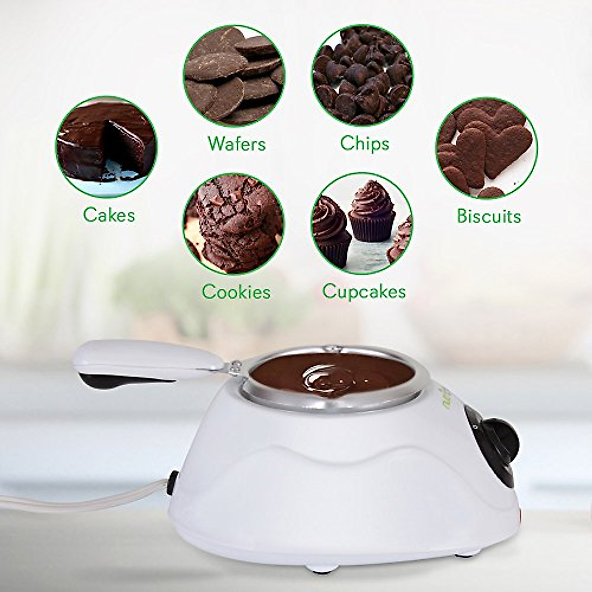NutriChef Chocolate Melting Warming Fondue Set - 25W Electric Choco Melt / Warmer Machine w/ Keep Warm Dipping function & Removable Pot, Melts Chocolate, Candy, Butter, Cheese- PKFNMK14,White