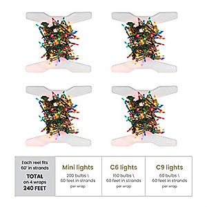ZOBER Christmas Light Storage - Christmas Light Organizer W/ 4 Plastic Christmas Lights Organizer Wheel - Strong & Durable Material - Stitched Reinforced Handles - Red