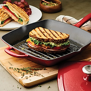 Tramontina Grill Pan with Press Enameled Cast Iron 11-in Graduated Red, 80131/059DS