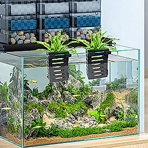 Uprony Aquarium Plant Holder 4 PCS Hanging Aquatic Plant Pot with 24 Hooks and 20 Suction Cups for Fish Tank Aquarium Planter and Aquascape Decorations (Black)