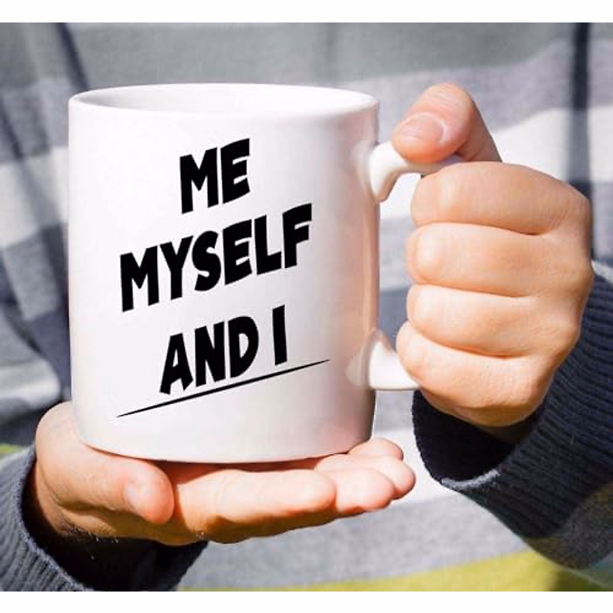 Bride's Gift, for Me, Myself, and I - Engraved or Monogrammed Design on Grey and Multicolor Sweat - 11 Oz White Ceramic Coffee Mug