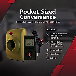 Long Range Motion Sensor System- Dakota Alert MTPR-4000 Wireless Motion Detector & Receiver, Camping Perimeter & Trip Wire Alarm Device, Monitor Driveways, Backyards, Entrances, Deer Trails and More