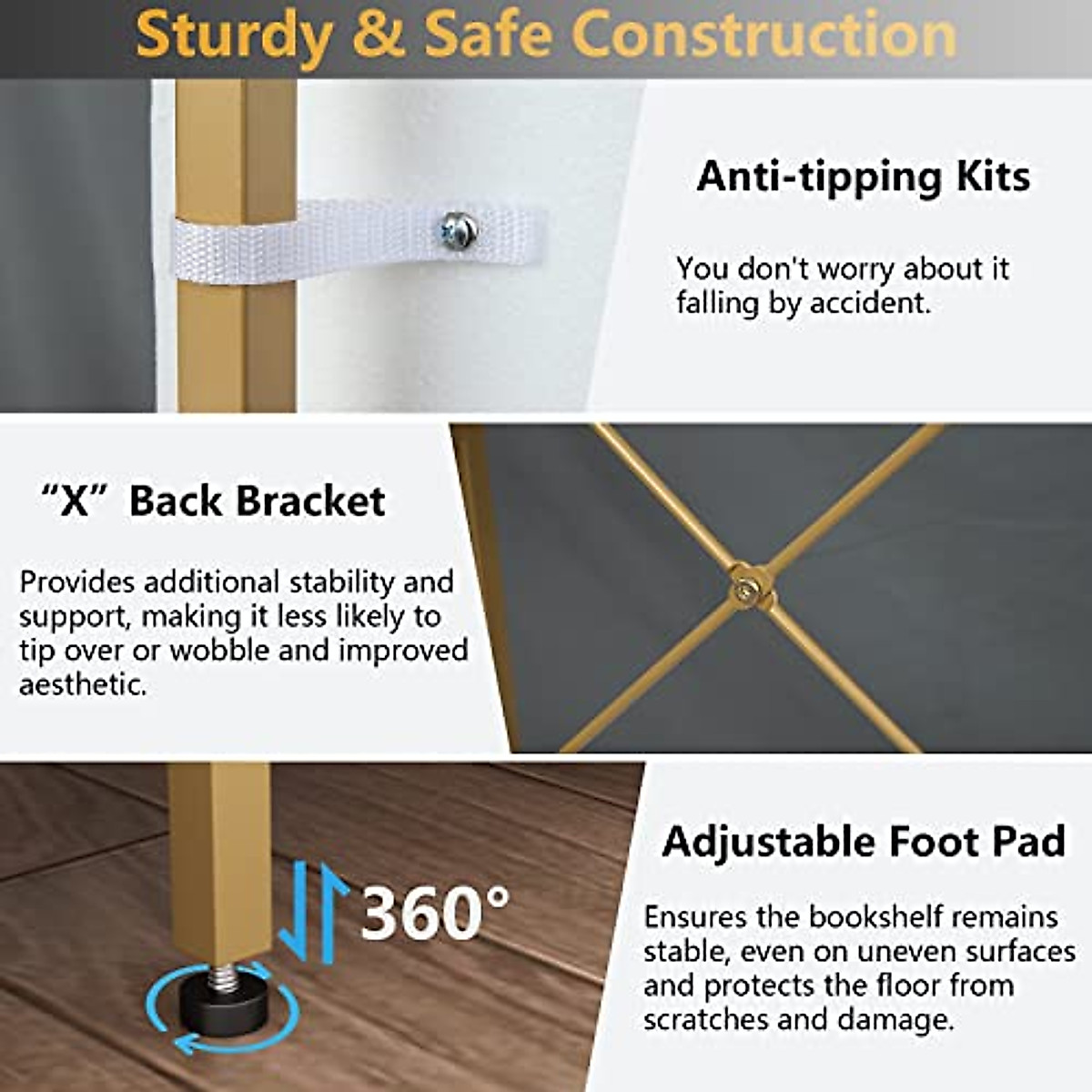 Loomie Triple Wide Bookshelf, 70.87" W/H Large Tall Etagere Bookcase, Modern 13-Open Shelves Geometric Bookshelf, Display Storage Metal Book Case, for Bedroom, Home Office & Living Room, Gold & White