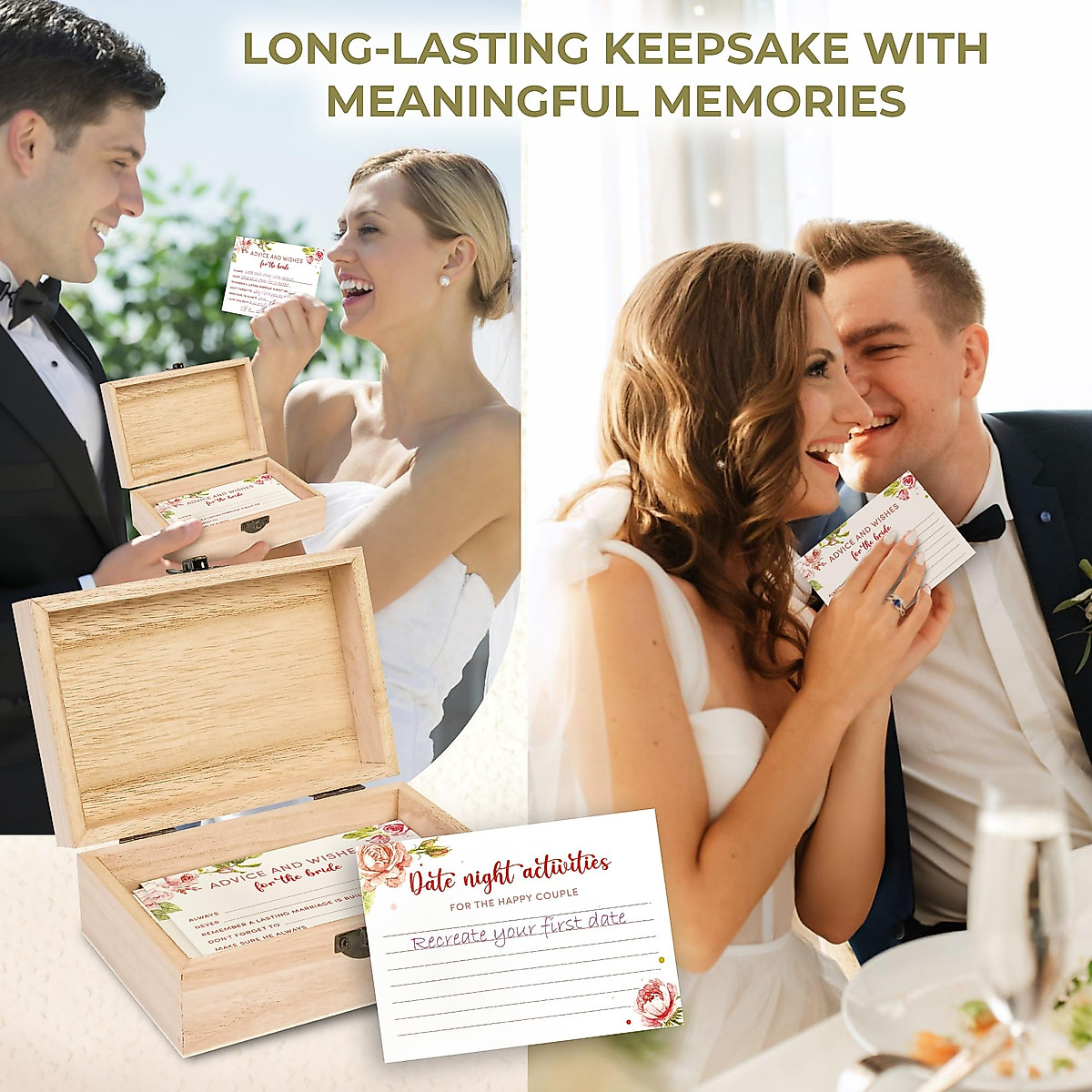 STOFINITY Advice for The Bride Cards - 50 Pcs Wedding Advice Cards for Bridal Shower Decorations, Marriage Advice and Wishes Cards Box for Wedding Shower Decor