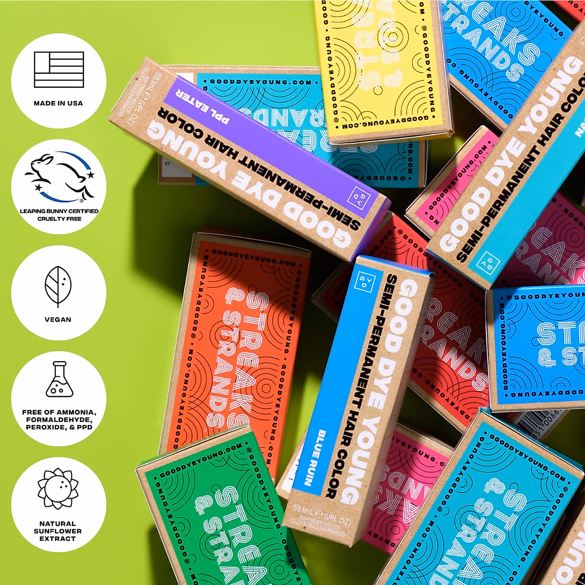 Good Dye Young Streaks and Strands Semi Permanent Purple Hair Color (PPL Eater) - UV Protective Temporary Conditioning Dye for 15-24+ Washes - Vegan & Cruelty-Free