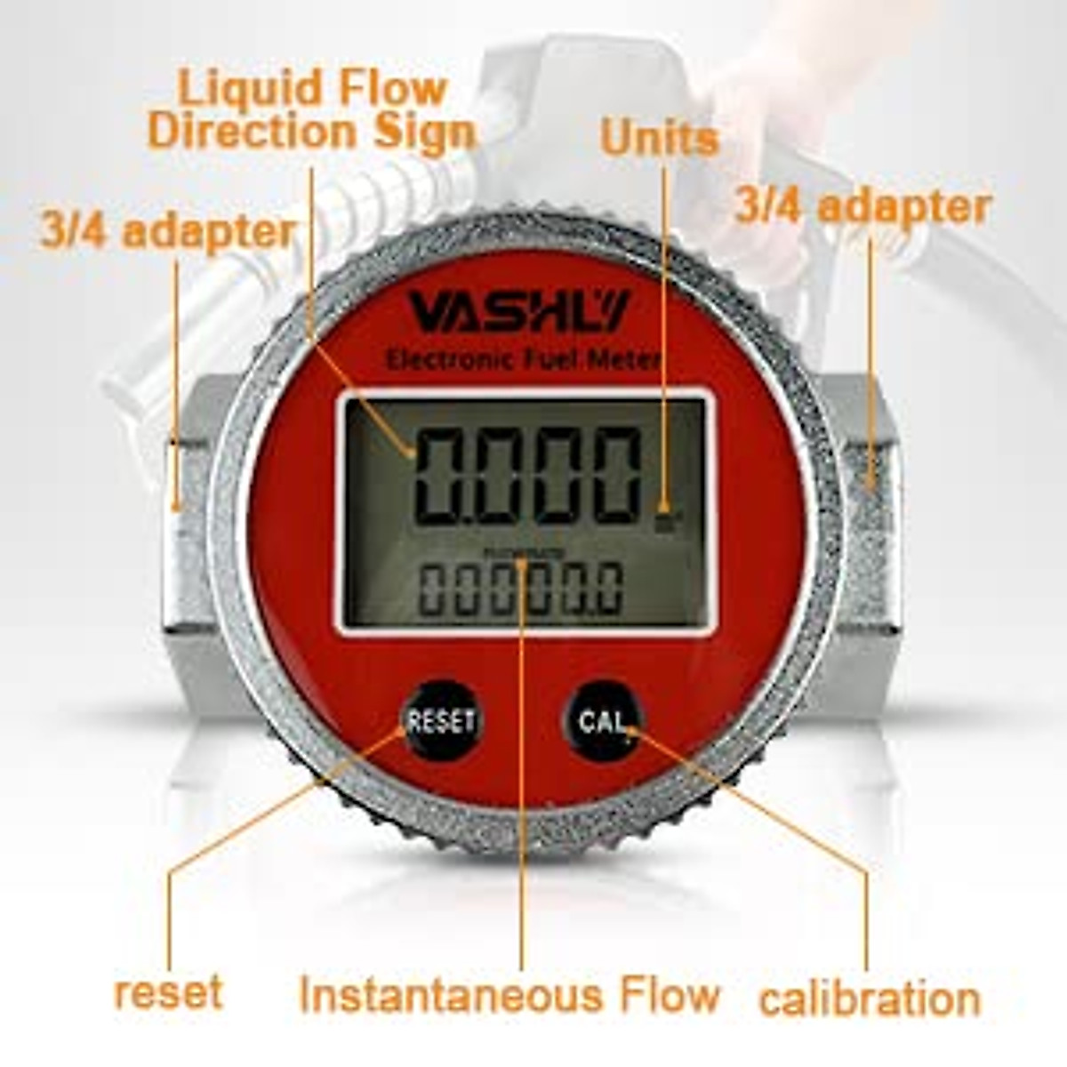 Vashly Turbine Flow Meter 3/4" inch with Digital LCD Display for Measure Diesel Kerosene Gasoline