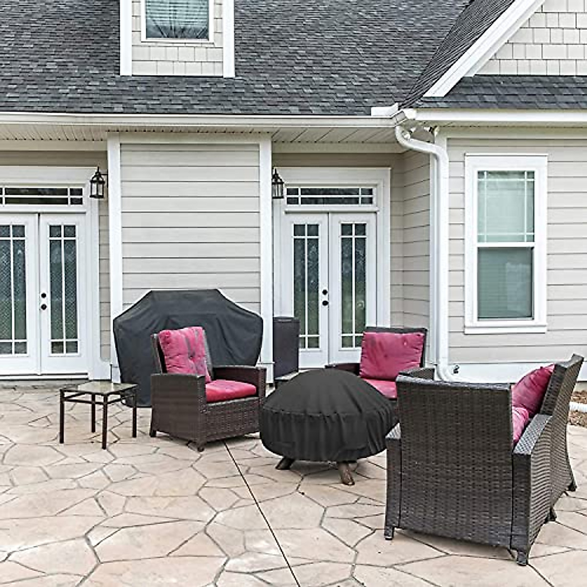 Luxns Fire Pit Cover Round, Heavy Duty Waterproof 600d Patio Outdoor Gas Fire Pit/Table/Bowl Cover - Black (Round-50”D X 24”H)