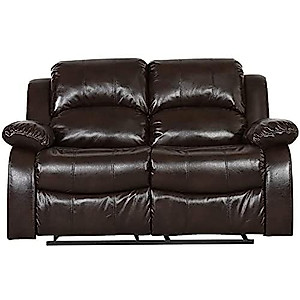 Blackjack Furniture Portico Leather Air Mid Century Modern Living Room Reclining, Den Loveseat, Brown