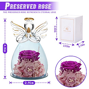 ANLUNOB Birthday Gifts for Women, Preserved Long-Lasting Real Flowers Rose Gifts in Glass Angel Figurines, Angel Rose Gift for Mom Grandma,Anniversary Wedding Christmas, Thanksgiving Day Gift for Her