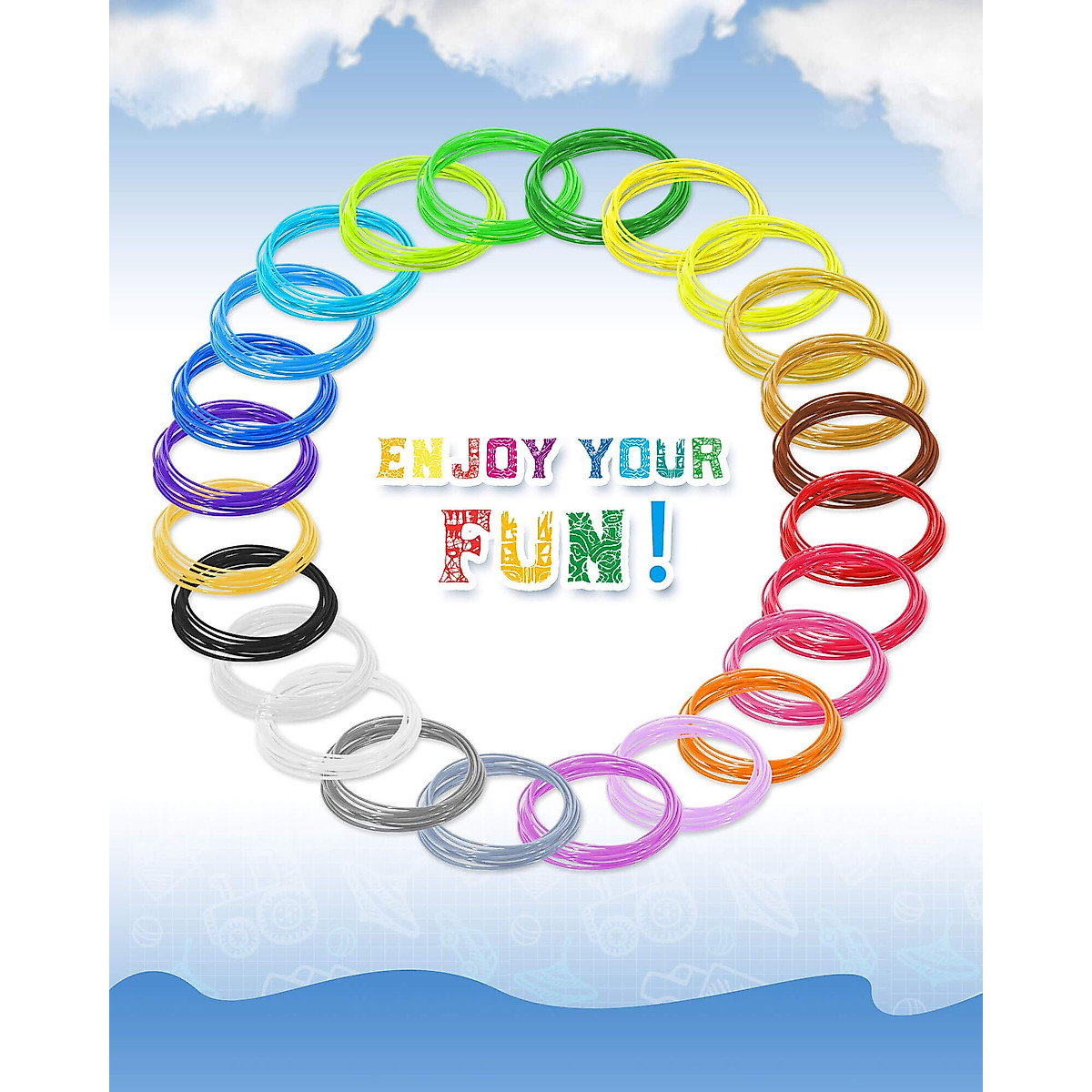 24 Colors 3D Pen PLA Filament Refills, 1.75mm Premium Filament for 3D Printer/3D Pen, Each Color 10 Feet, Total 240 feet, with 2 Finger Caps by SONGTIY, Christmas Gifts