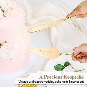 vomiceak Cake Cutting Set for Wedding, Personalized Gold Cake Knife and Server Set, Custom Cake Serving Set, Engraved Pastry Pie Server Cake Pizza Cutter, Birthday Gift for Cake Lover