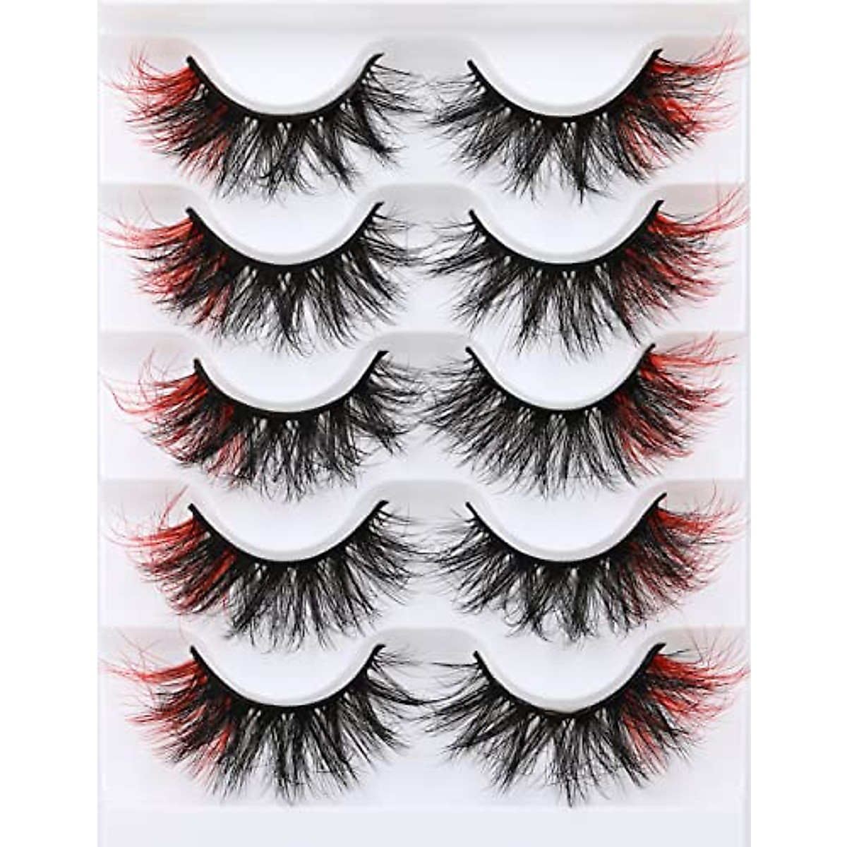False Eyelashes Fluffy Mink Lashes Wispy Colored Lashes Red Strip Lashes Pack by Kiromiro (Red)