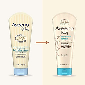 Aveeno Baby Daily Moisture Lotion for Delicate Skin with Natural Colloidal Oatmeal & Dimethicone, Hypoallergenic Moisturizing Baby Lotion, Fragrance-, Phthalate- & Paraben-Free, 8 fl. oz