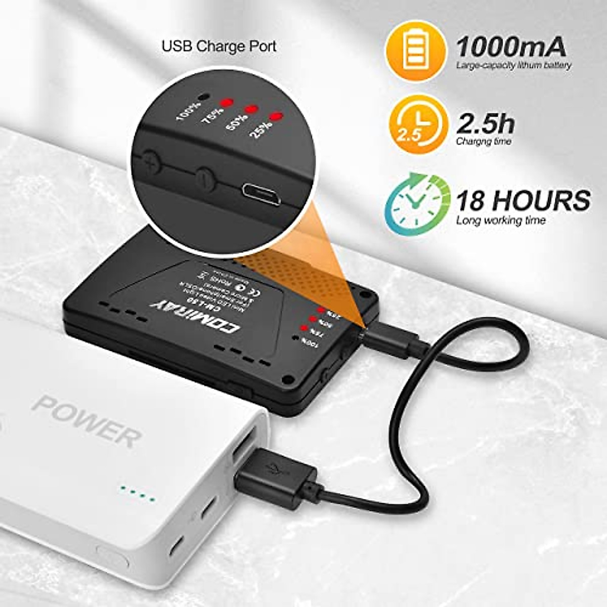 Commlite CM-L50 LED Camera Video Light, 50 LED 5700-6000K Dimmable Mini Panel Light for Smartphones and Cameras, fit for Canon, Sony, Nikon, iPhone, Samsung, Huawei Phones