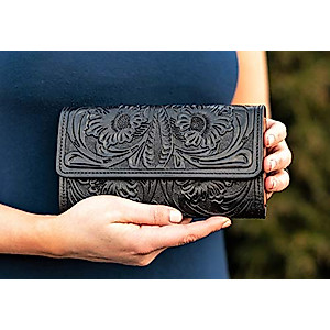 Mauzari Geneva Women's Tooled Leather Wallet (Obsidian)