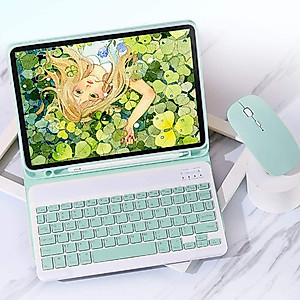 Keyboard Case with Mouse for iPad 10.2inch, Case for iPad 9th/8th/7th Gen/Air3/Pro10.5 with Keyboard and Mouse, Slim Candy Detachable Magnetic Keyboard with Pencil Holder (Sky Blue)