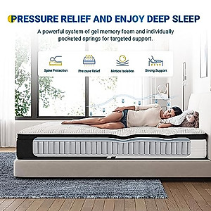 Avenco King Size Mattress, 10 Inch Innerspring Hybrid Mattress with Gel Memory Foam and Individually Pocket Springs Mattress for Motion Isolation, Pressure Relief & Supportive, CertiPUR-US Certified