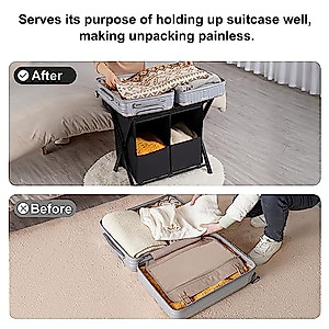 Yifeel Luggage Rack with Storage Bags, Pack of 2, Foldable Steel Frame Suitcase Stand for Guest Room, Bedroom Black, Hotel JLR002B2