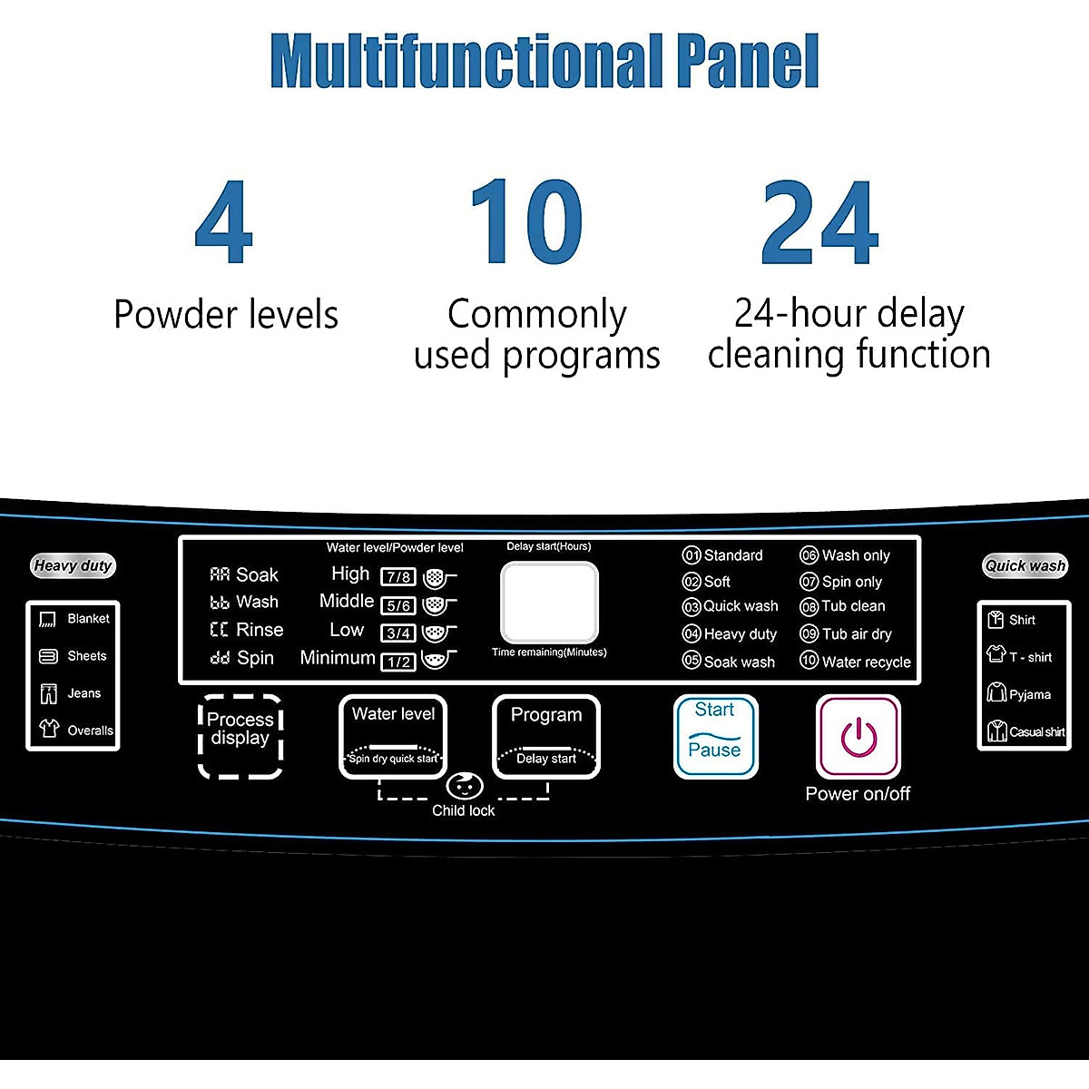 KRIB BLING Portable Full Automatic Washing Machine 17.7 lbs Compact Washing Machine with LED Display, Drain Dump, 10 Wash Programs and 8 Water Levels Ideal for Dorms, Apartments, RV, Gold