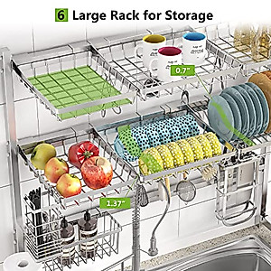 1Easylife Over The Sink Dish Drying Rack 3 Tier Stainless Steel Large Kitchen Rack Dish Drainers for Home Kitchen Counter Storage, Shelf with Utensil Holder, Above Sink Shelves (silver1)