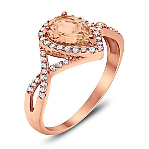 Blue Apple Co. Pear Simulated Morganite Infinity Halo Teardrop Round Engagement Ring Cubic Zirconia Rose Tone 925 Sterling Silver, Size - 6